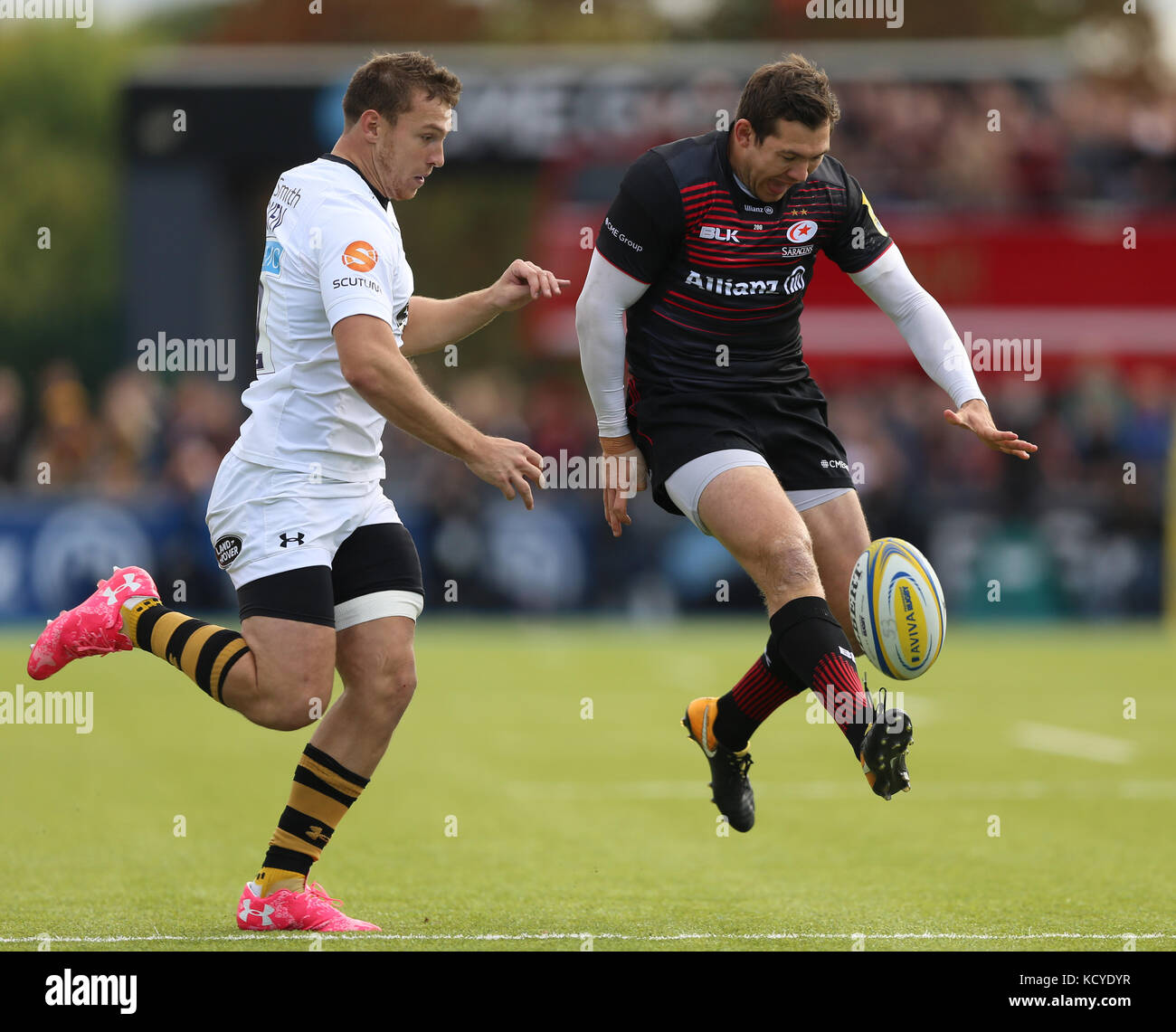 Saracens Chris Wyles (right) and Wasps Brendon Macken during the Aviva ...