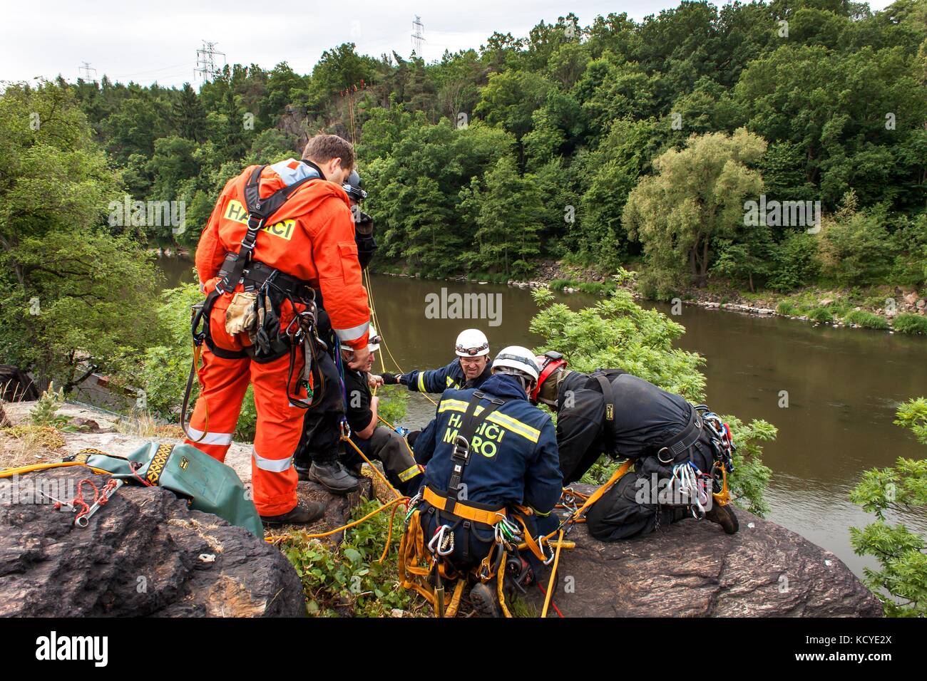 Kadan, Czech Republic, June 6, 2012: Exercise rescue units. Training ...