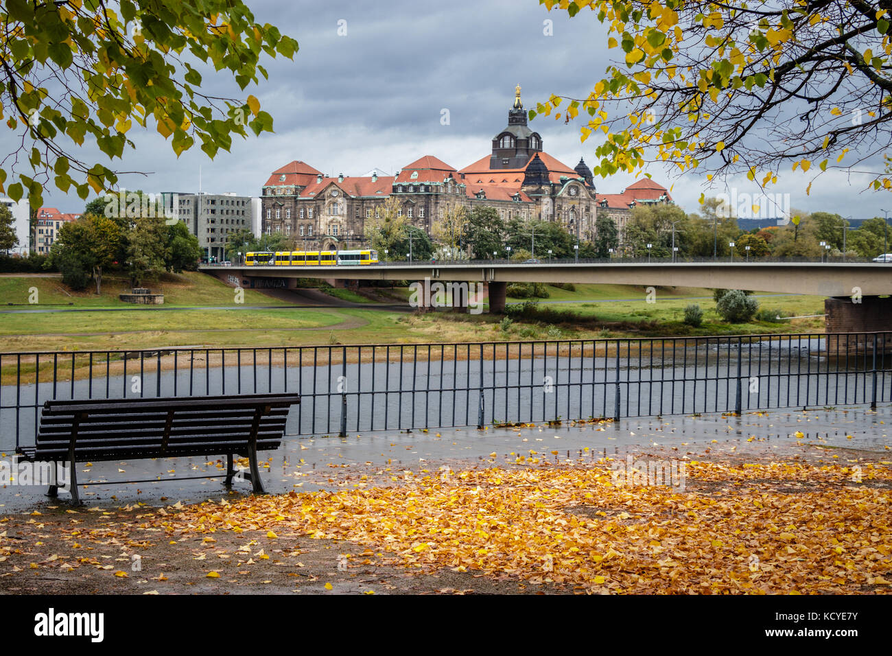 City view of Dresden in east Germany on a stormy autumn October day ...