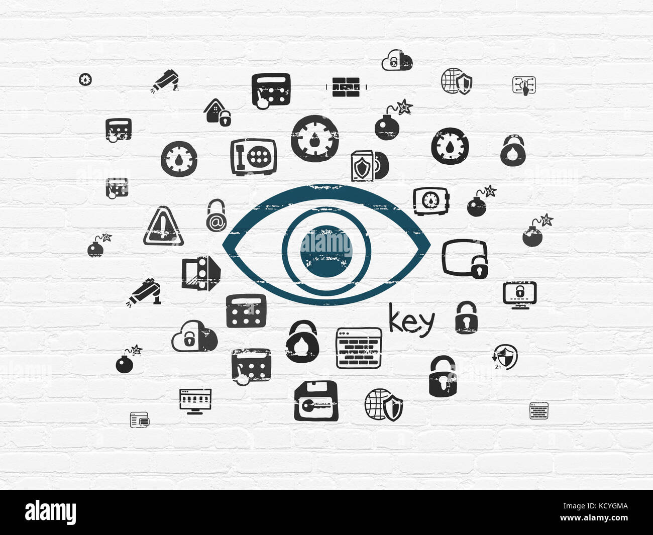 Privacy concept: Eye on wall background Stock Photo - Alamy