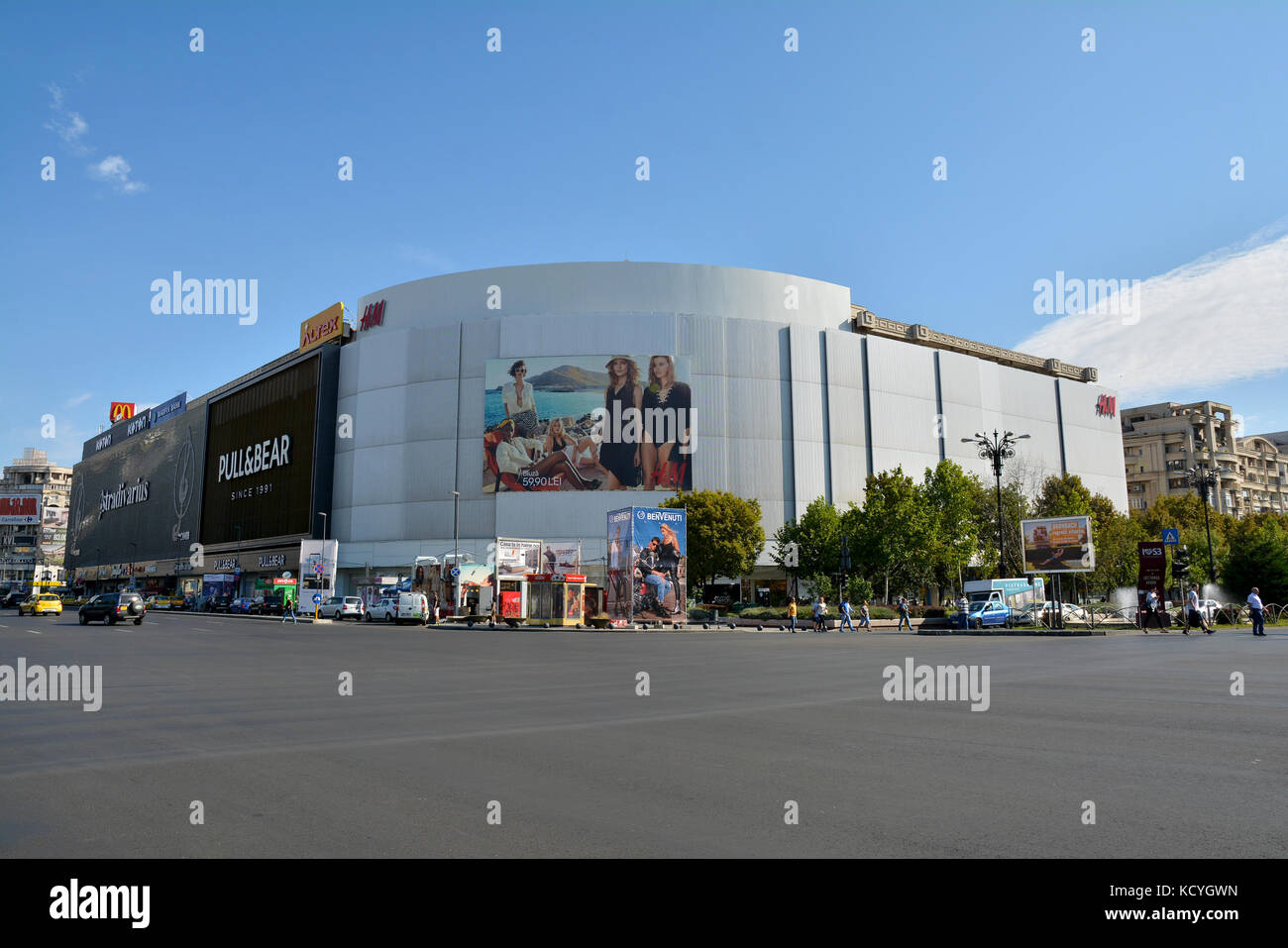 Traffic in Union Square (Piata Unirii) downtown of Bucharest city,the ...