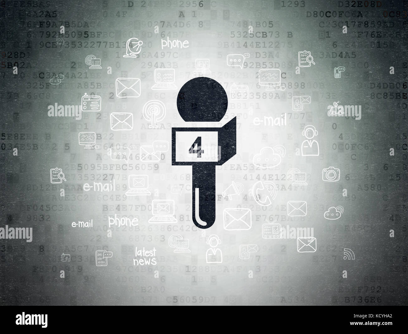 News concept: Microphone on Digital Data Paper background Stock Photo ...