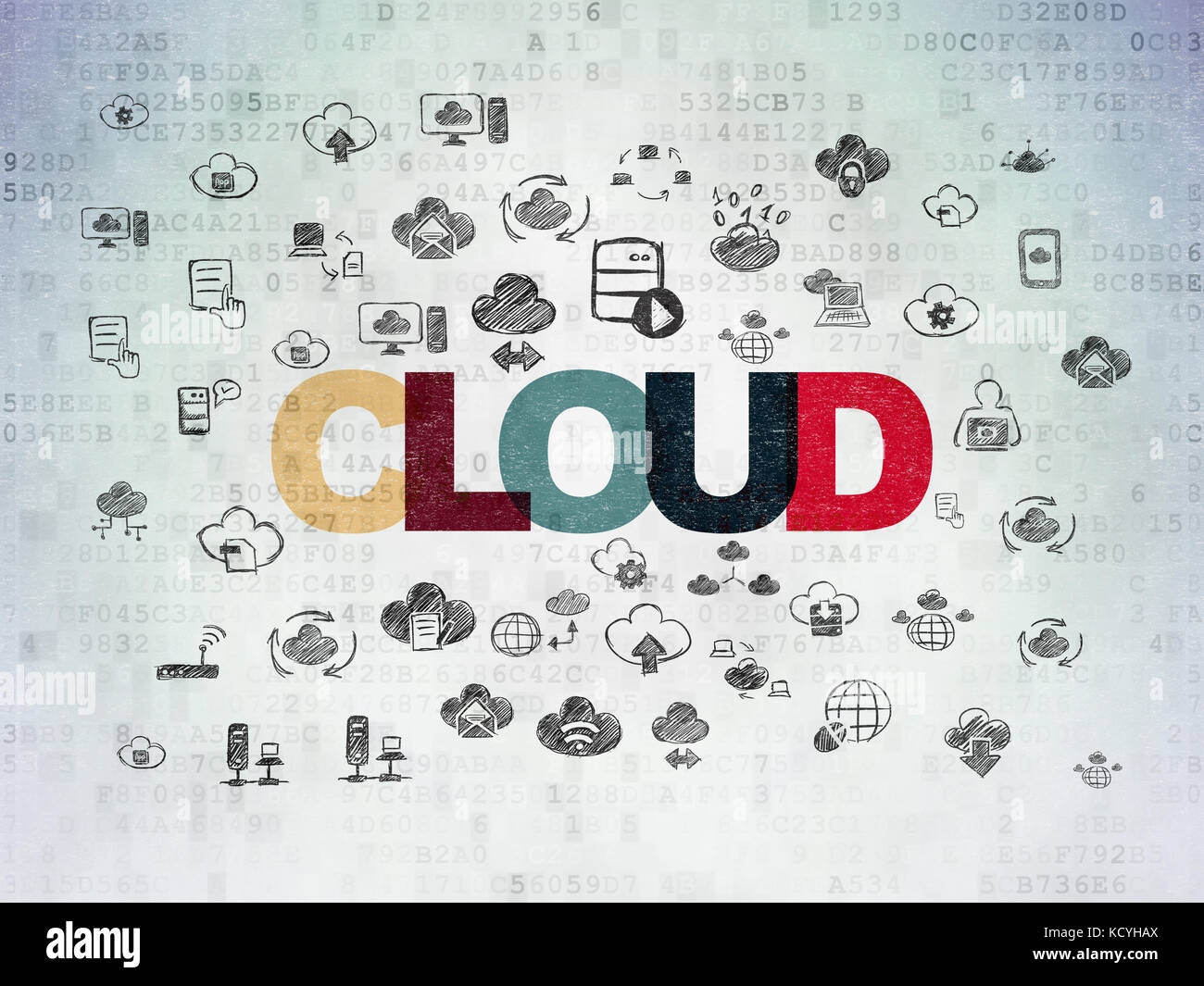 Cloud computing concept: Cloud on Digital Data Paper background Stock ...