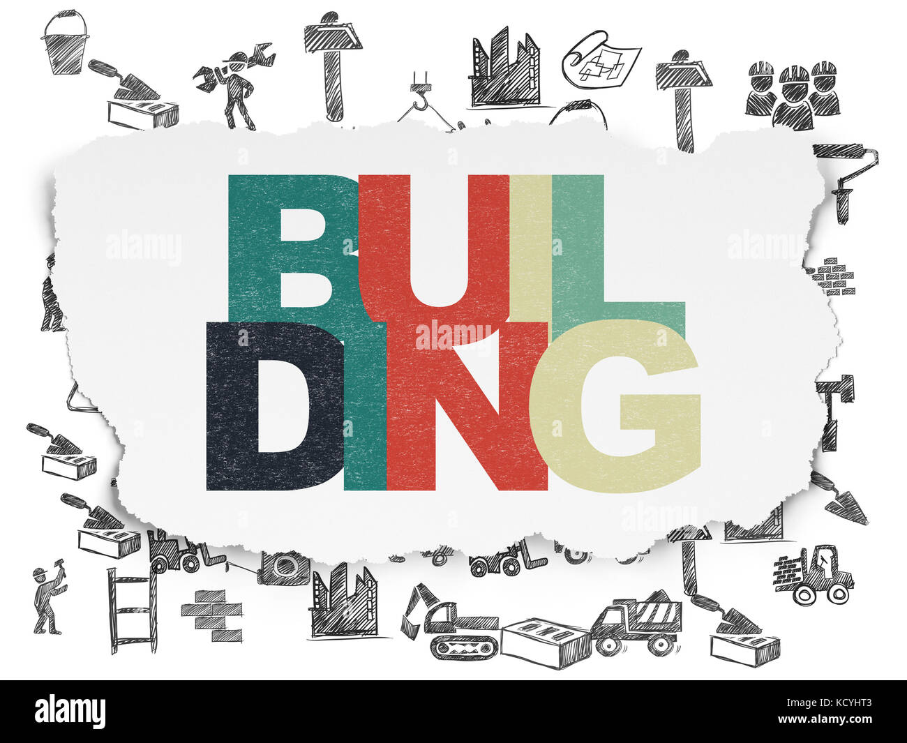 Constructing concept: Building on Torn Paper background Stock Photo - Alamy
