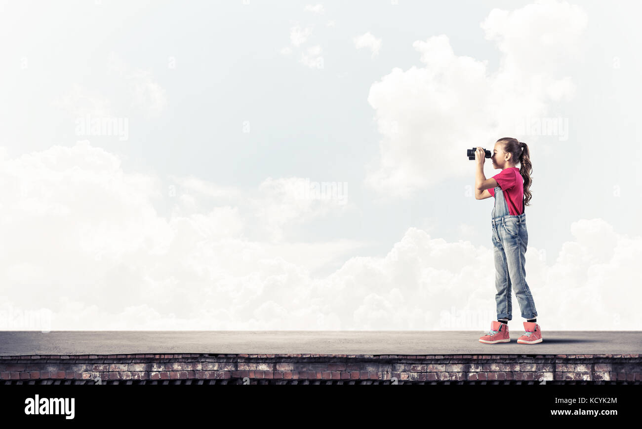 Concept of careless happy childhood with girl of school age look Stock ...
