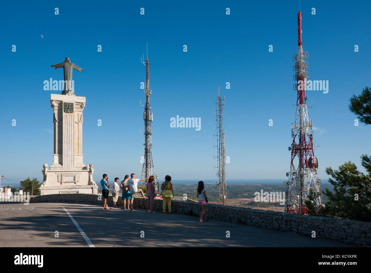 Statue of Christ and communication masts, Monte Toro, Menorca, Spain ...