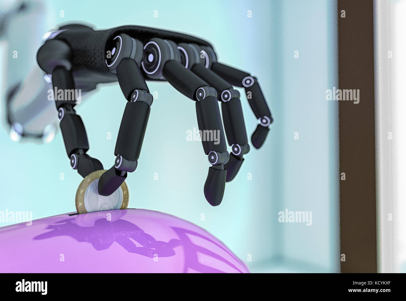a robotic hand with a euro coin Stock Photo - Alamy