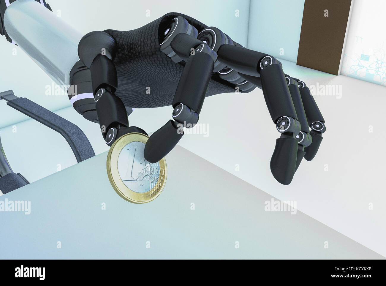 a robotic hand with a euro coin Stock Photo - Alamy