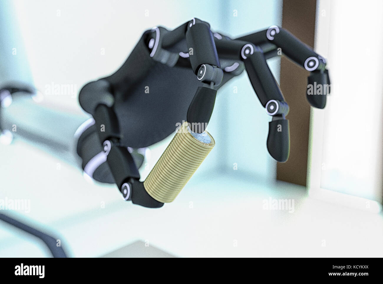 a robotic hand with a euro coin Stock Photo - Alamy