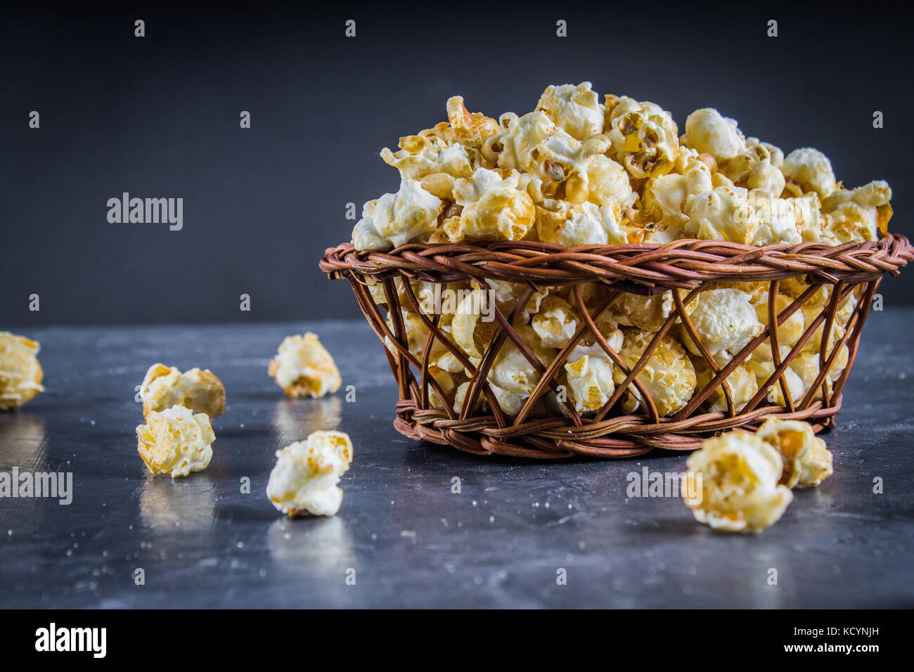 popcorn on a gray background Stock Photo - Alamy