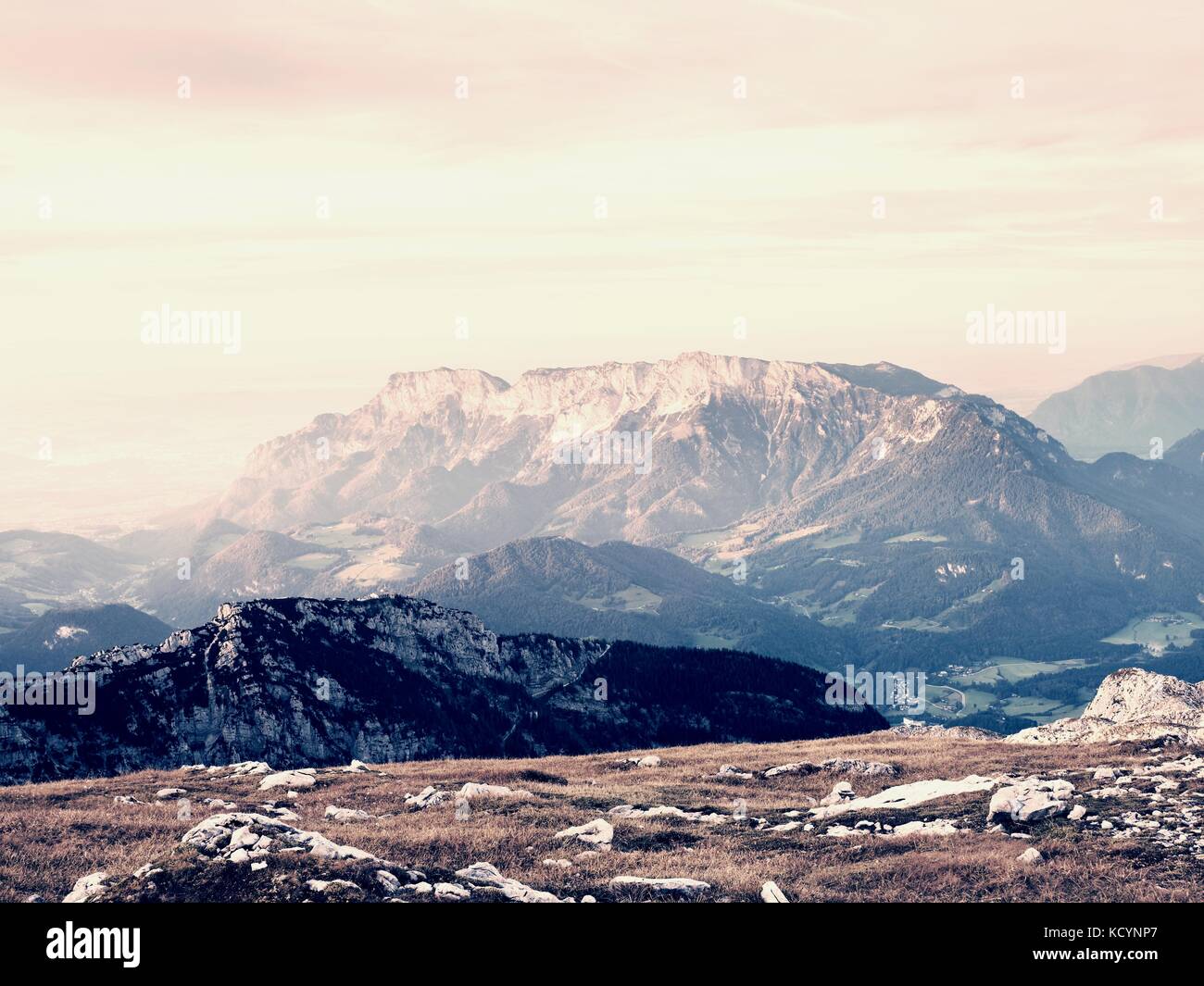 Sharp Alps peaks, rocks without people. View over Alpine rocks above ...