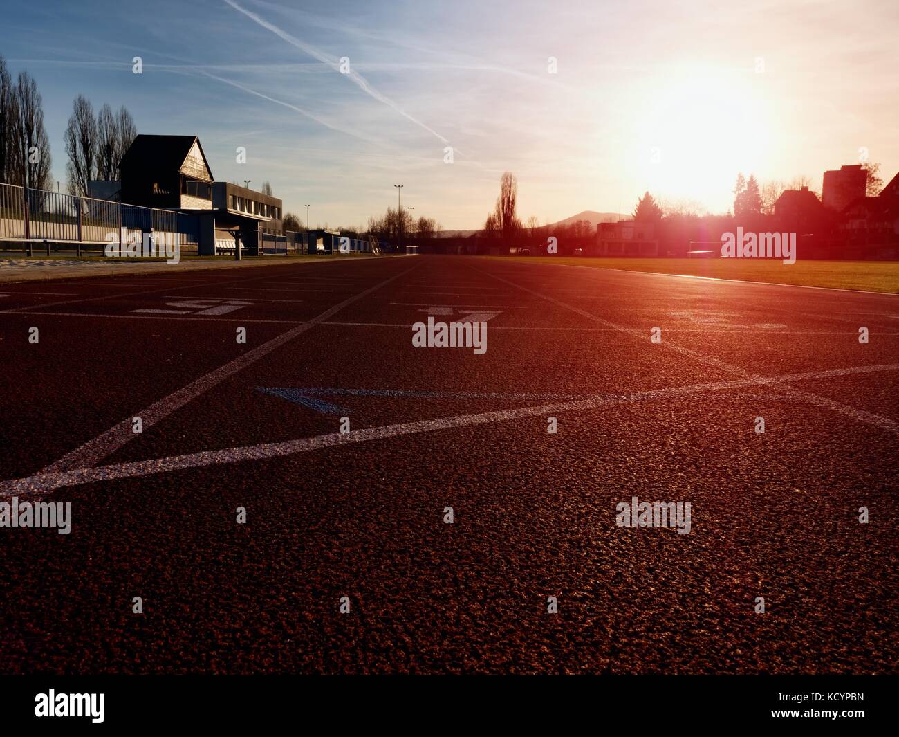 Detailed Running Track At A Sport Stadium. Close up red racetrack ...