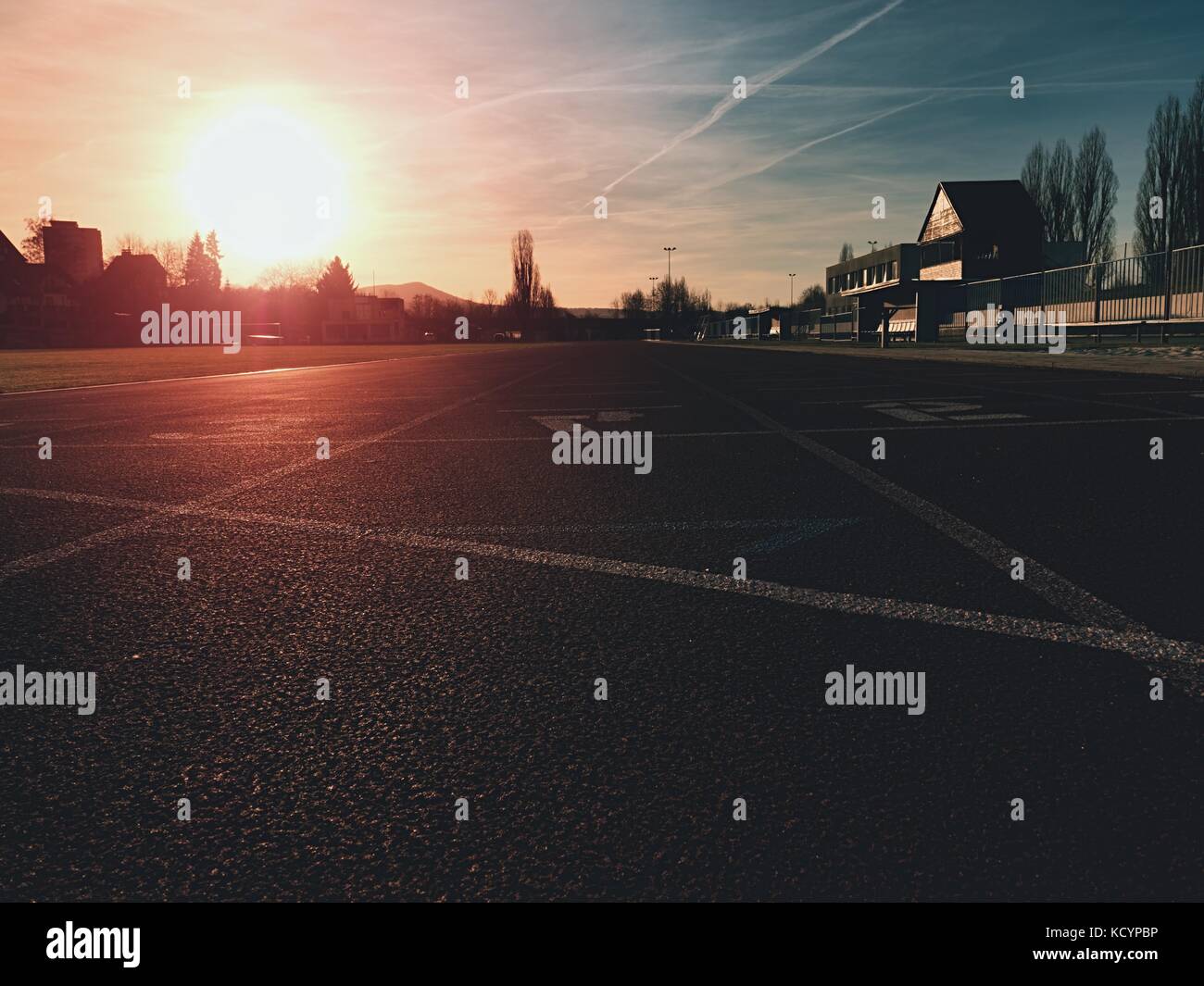 Detailed Running Track At A Sport Stadium. Close up red racetrack ...