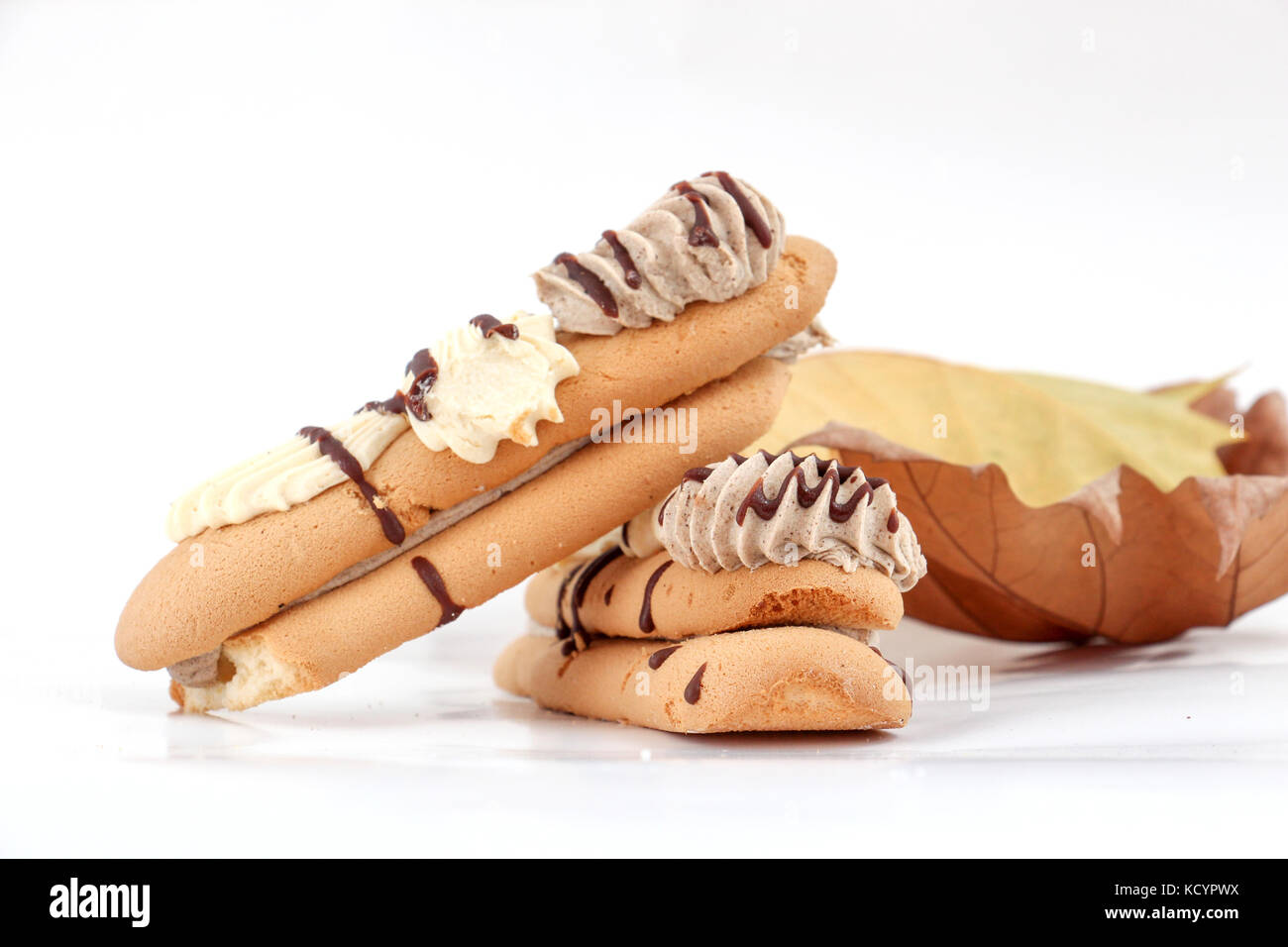 picture of a cake pieces of chocolate and vanilla filling Stock Photo ...