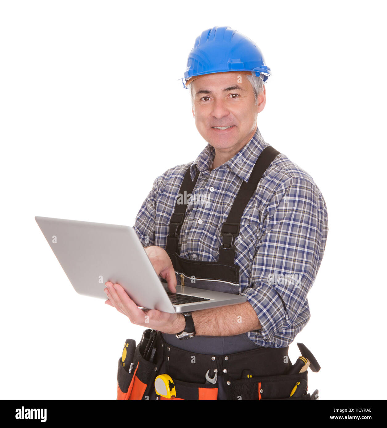 Construction worker using laptop hi-res stock photography and images ...