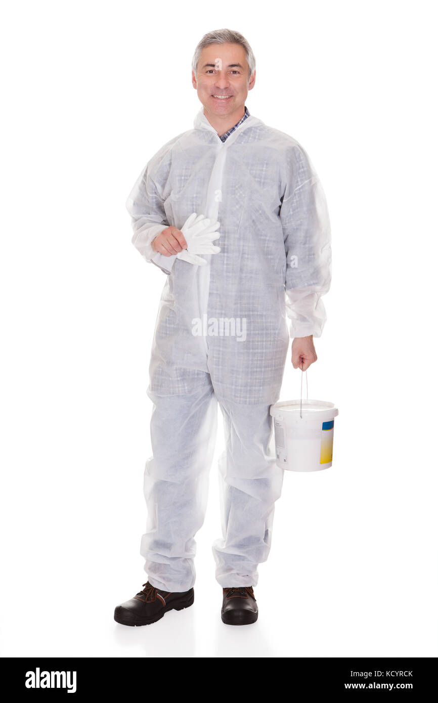 Senior man holding bucket Cut Out Stock Images & Pictures - Alamy