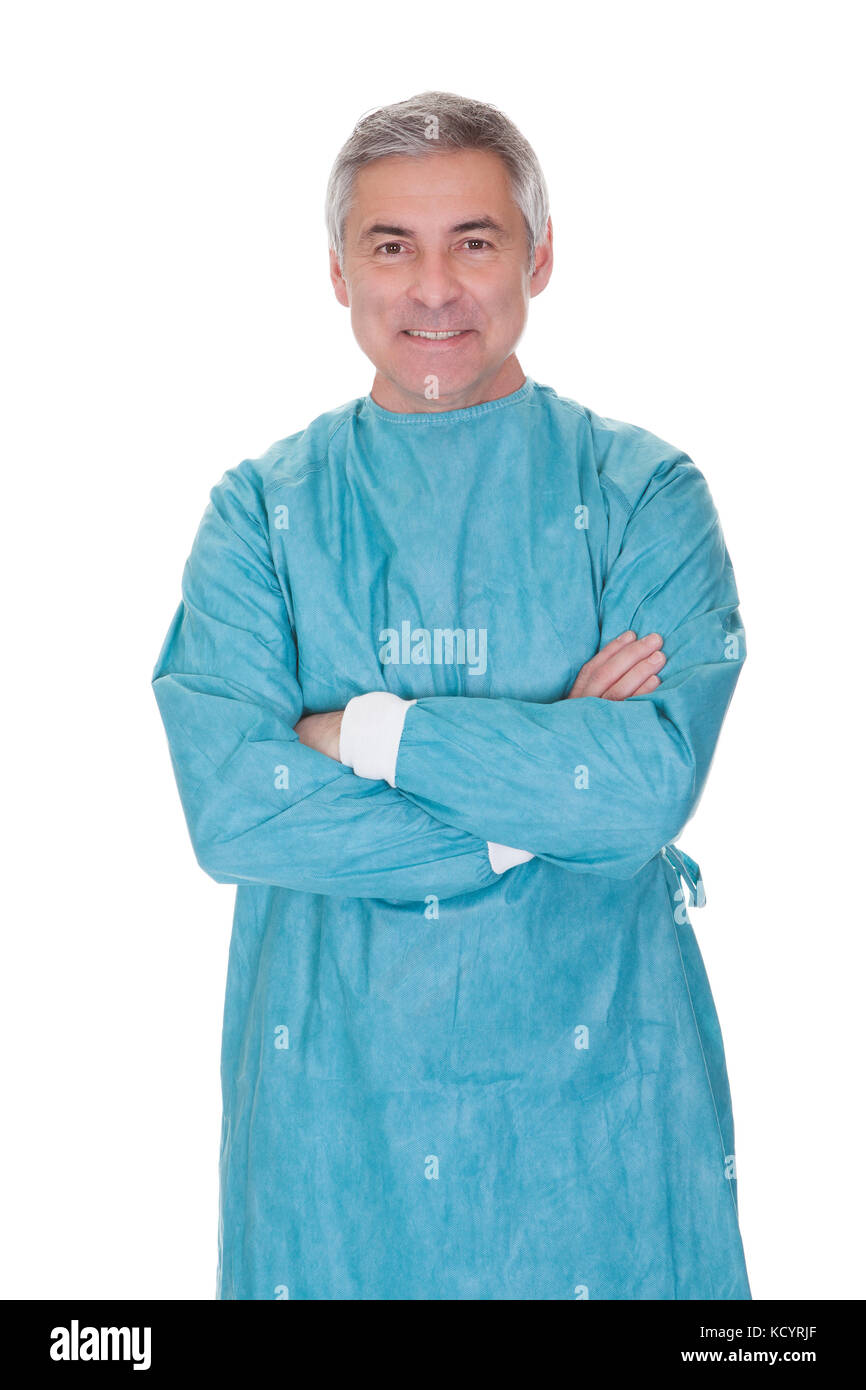 Portrait Of Mature Male Surgeon Isolated Over White Background Stock ...