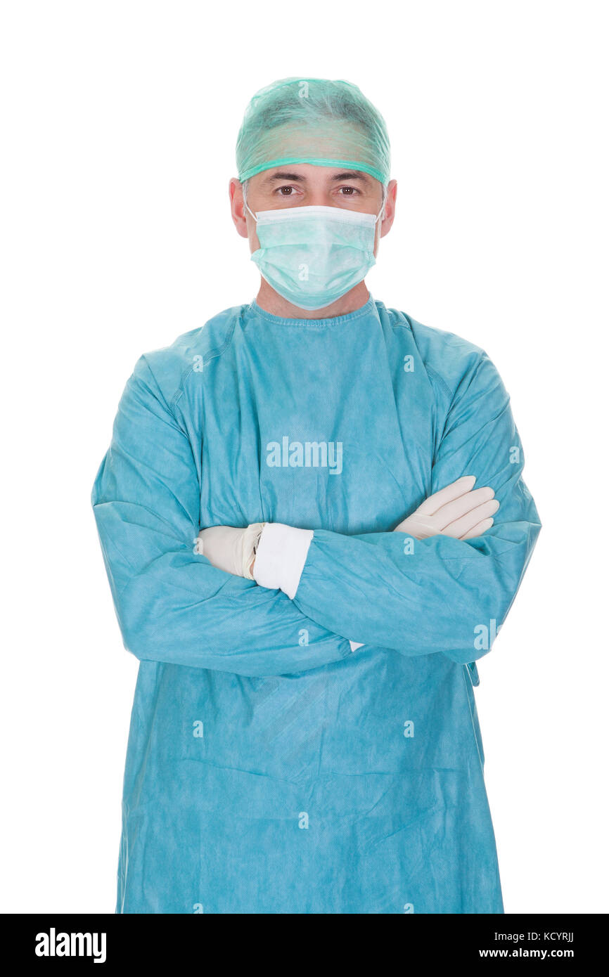 Portrait Of Mature Male Surgeon Isolated Over White Background Stock ...