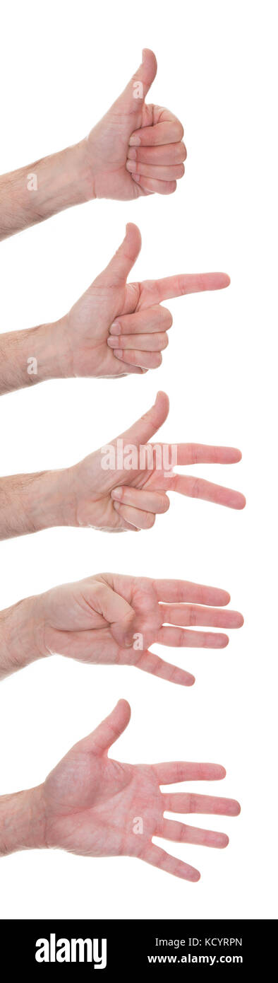 Close-up Of Hand Gesturing Numbers 1 To 5 On White Background Stock ...