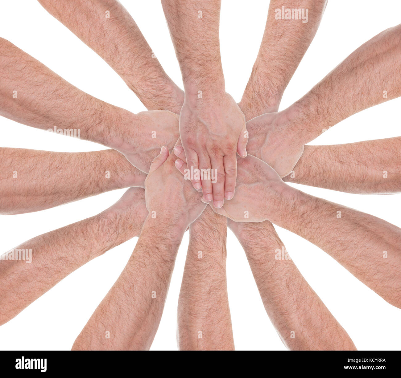 Close-up Of Hands Stacking On Each Other Over White Background Stock ...