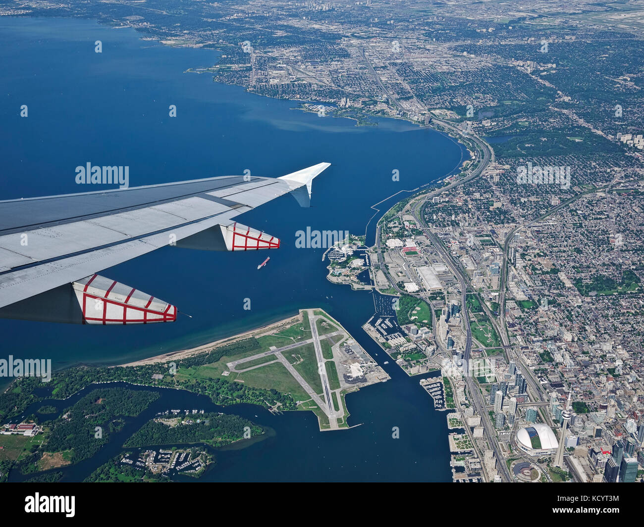 Aerial view of Toronto from an airliner window, Ontario, Canada Stock ...