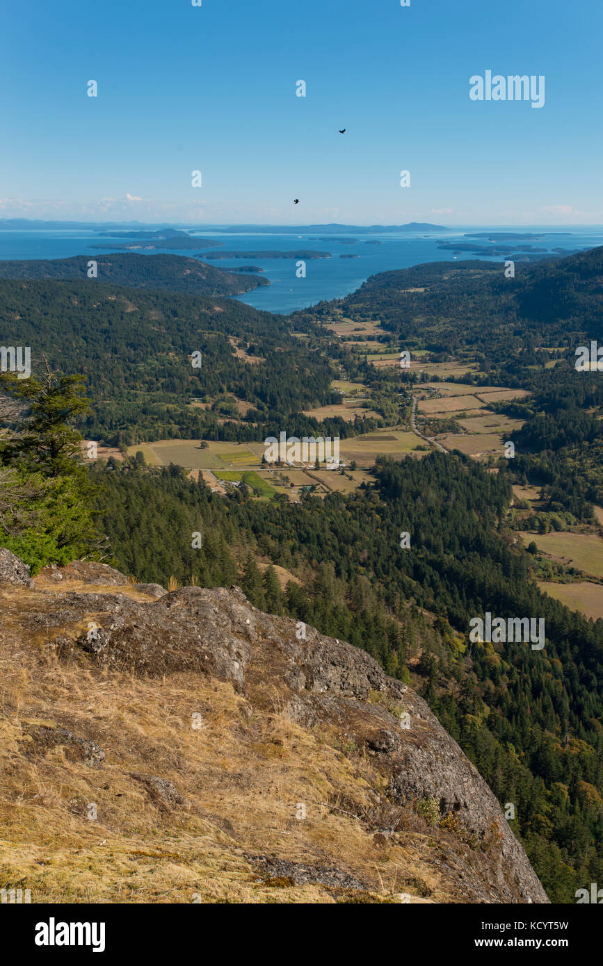 Mountain top views towards Fulford Harbour, from Mt Maxwell. Salt ...