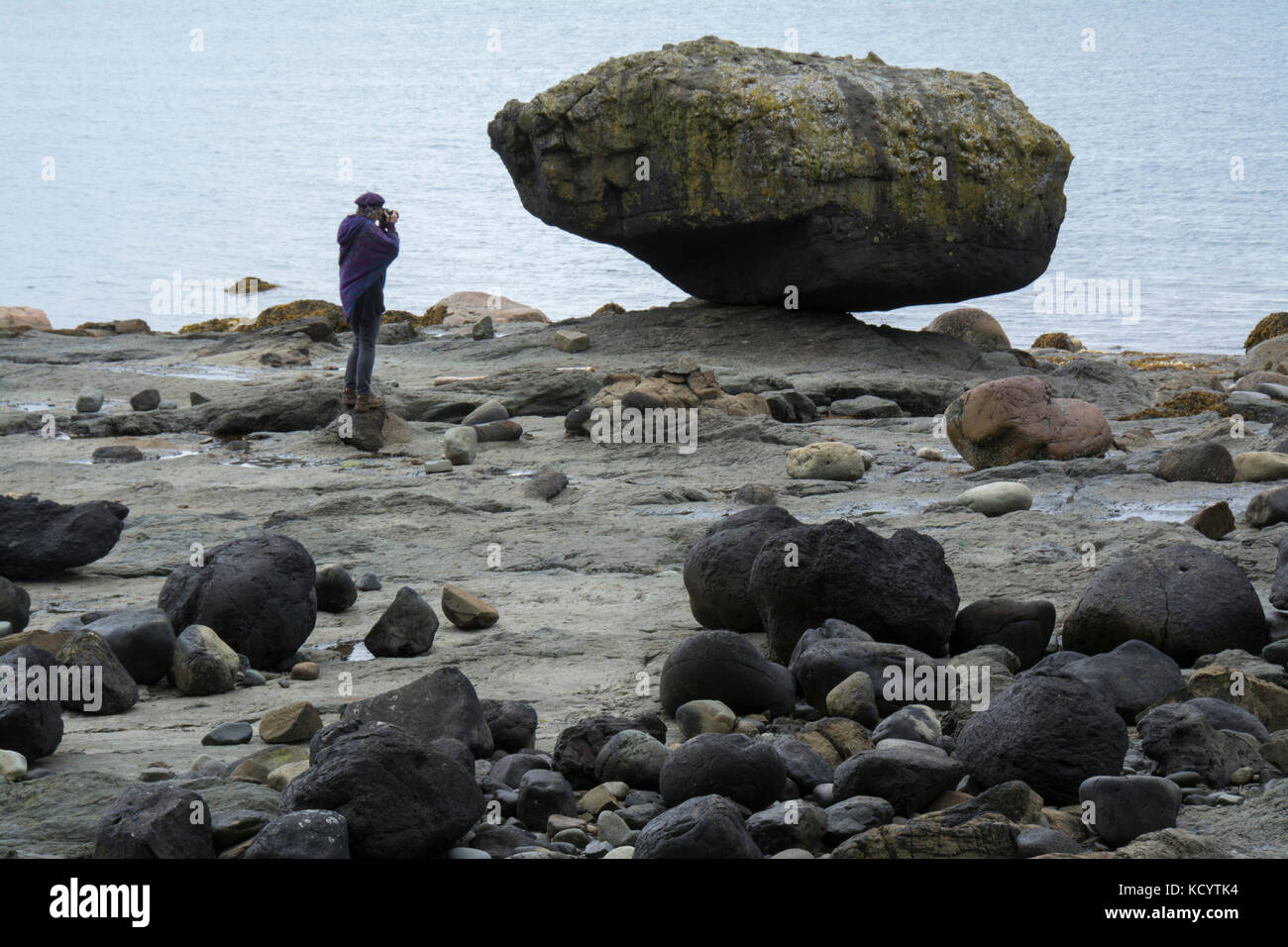 Balance rock, glacial erratic, Skidegate, Haida Gwaii, formerly known ...