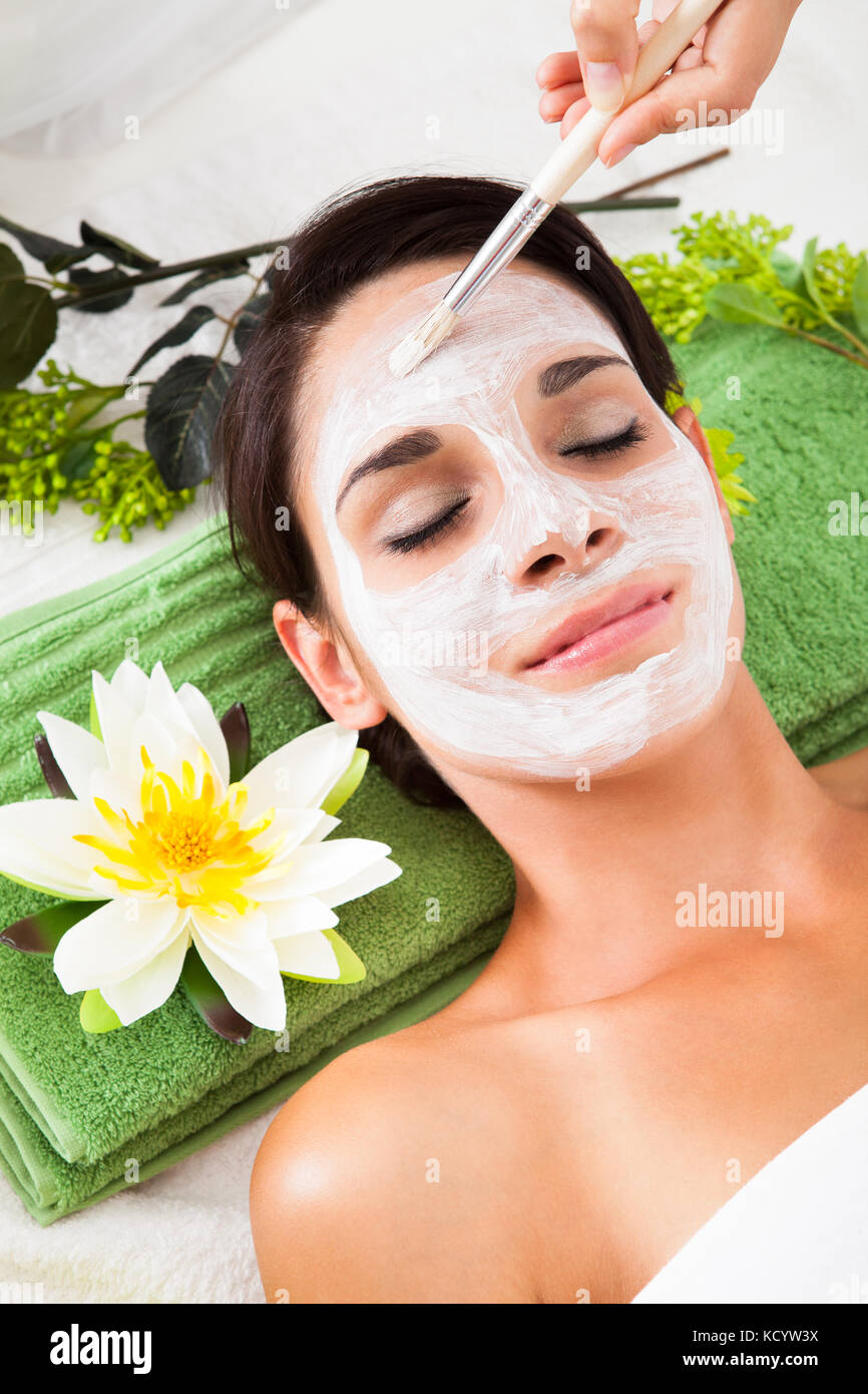 Cosmetician Applying Facial Beauty Mask For Young Woman At Spa Salon ...