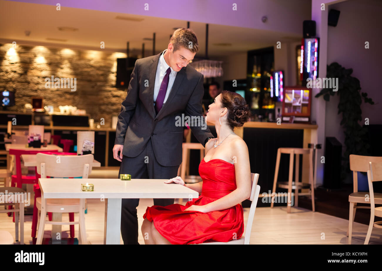 Tender man with his girlfriend in restaurant, affectionate couple Stock ...