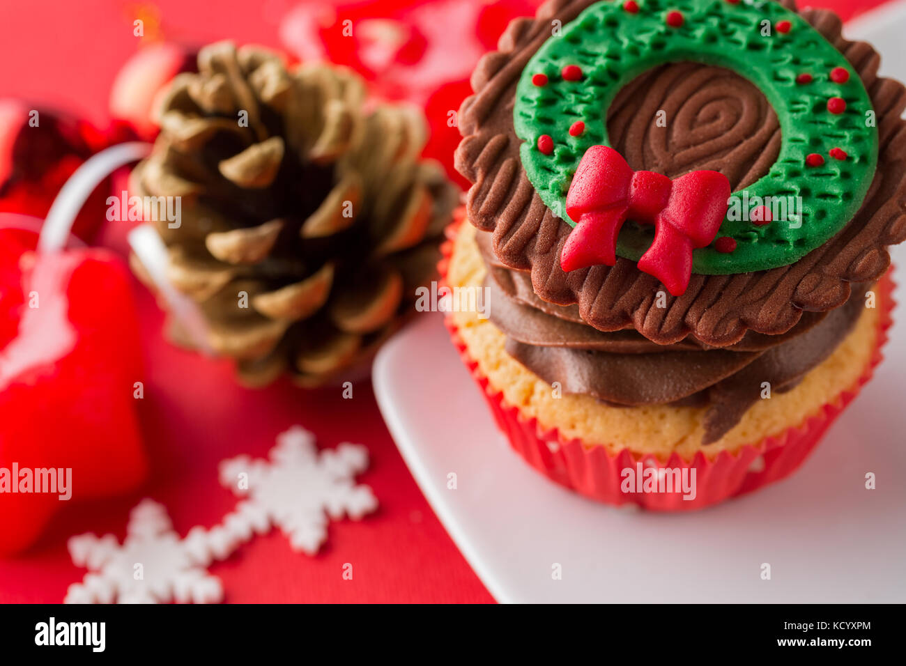 choco Christmas cupcake with decoration Stock Photo - Alamy