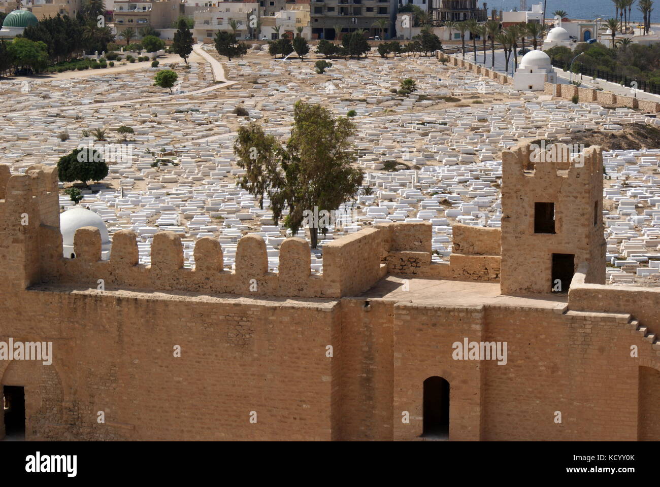 Ribat of Monastir and the city cemetry, Monastir, Tunisia Stock Photo ...