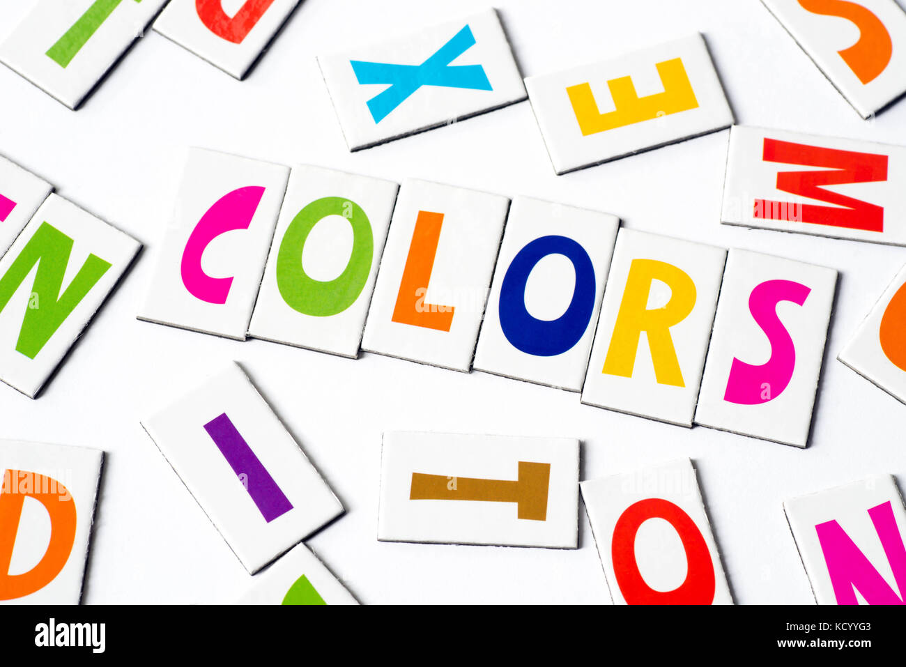 word colors made of colorful letters on white background Stock Photo ...