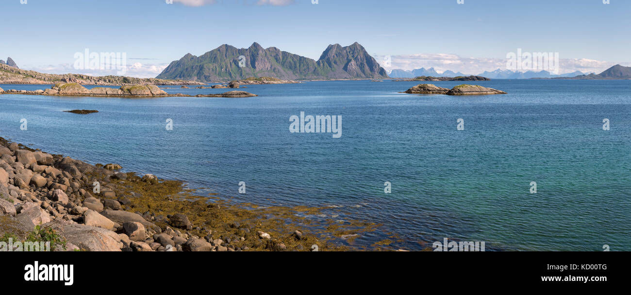 panoramic view of the coast and the islands at Svolvaer in the Lofoten ...