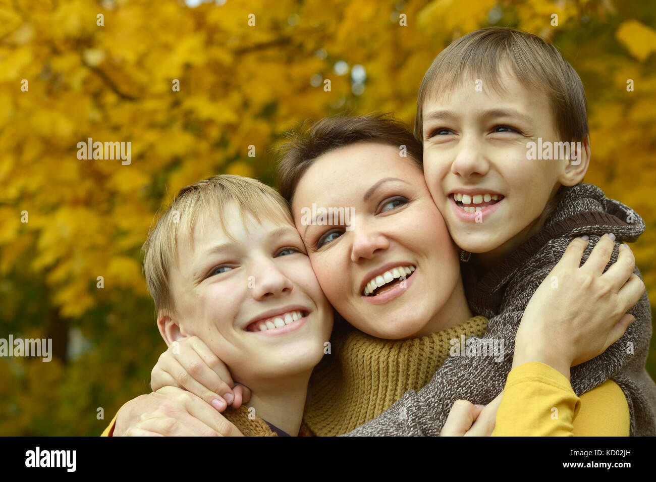 Mother and sons in park Stock Photo - Alamy