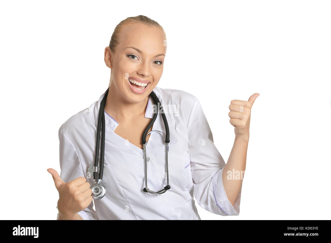 female doctor showing thumbs up Stock Photo - Alamy