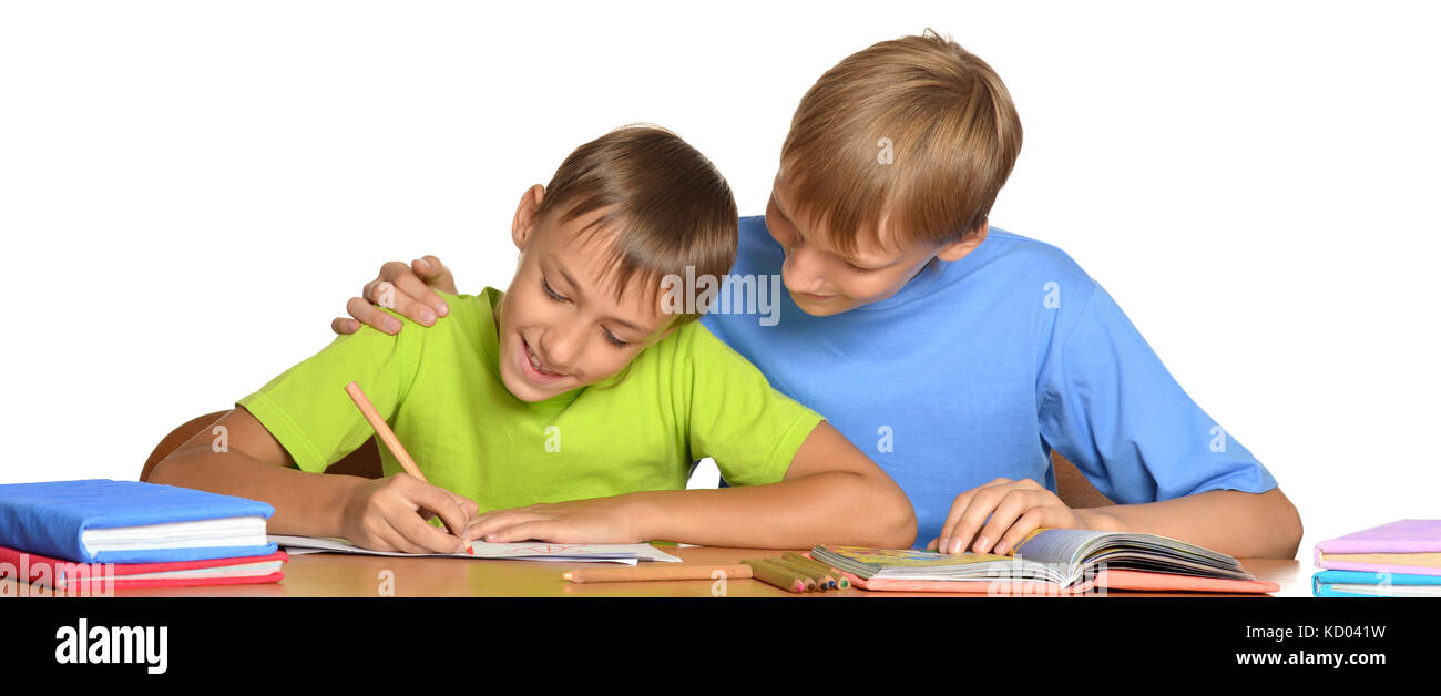 two brothers doing homework Stock Photo - Alamy