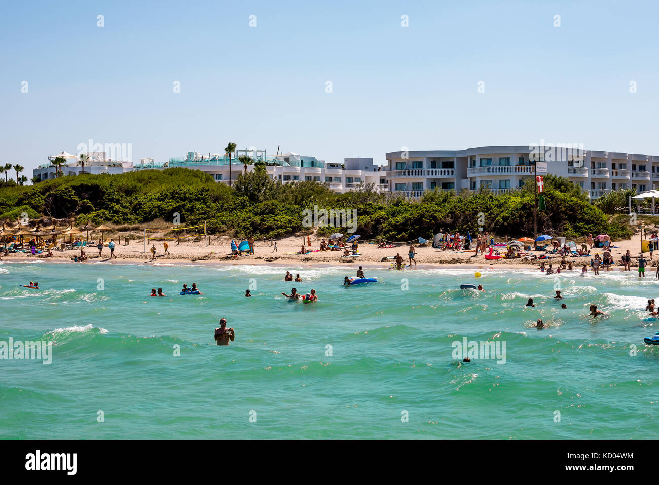 Tourists on holidays at Playa de Muro beach in Alcudia bay, Mallorca ...