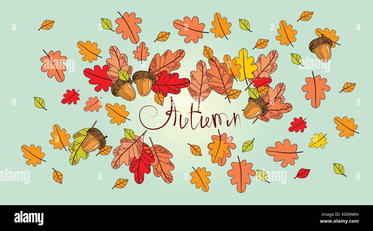 Hello Autumn Season Banner With Hand Draw Lettering Fall Greeting Card ...