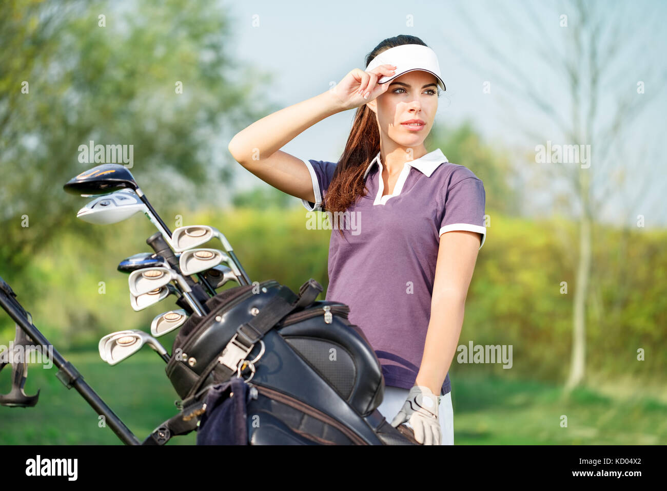 beautiful girl golf player portrait Stock Photo - Alamy