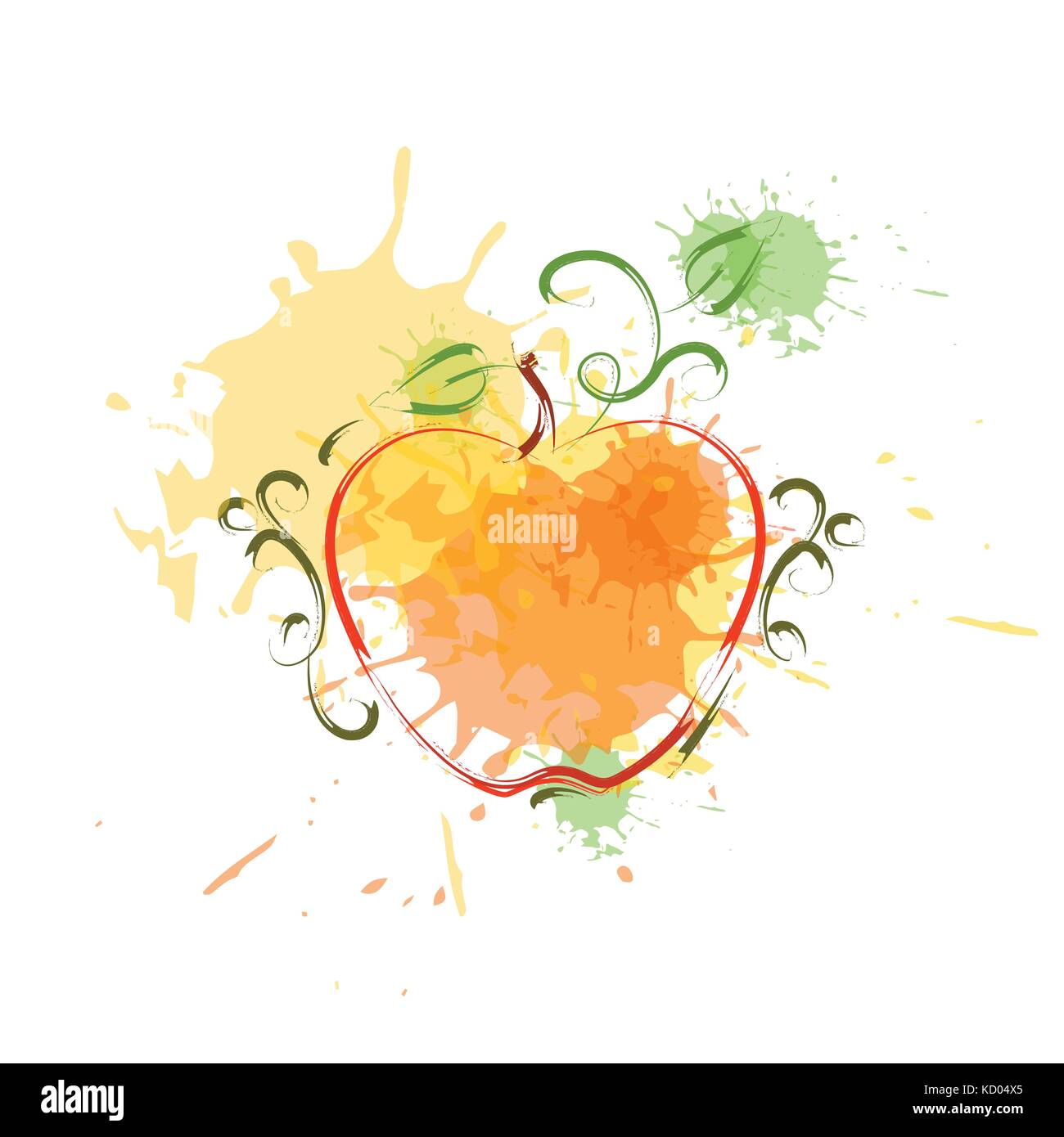 Apple In Watercolor Fruit Icon Paint Splash Background Hand Drawn ...