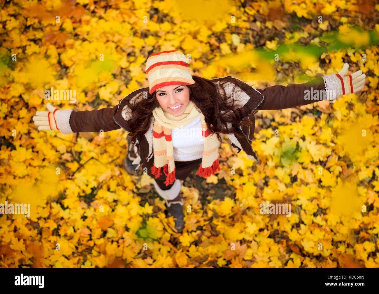 Beautiful Girl Falling Leaves Colors High Resolution Stock Photography ...