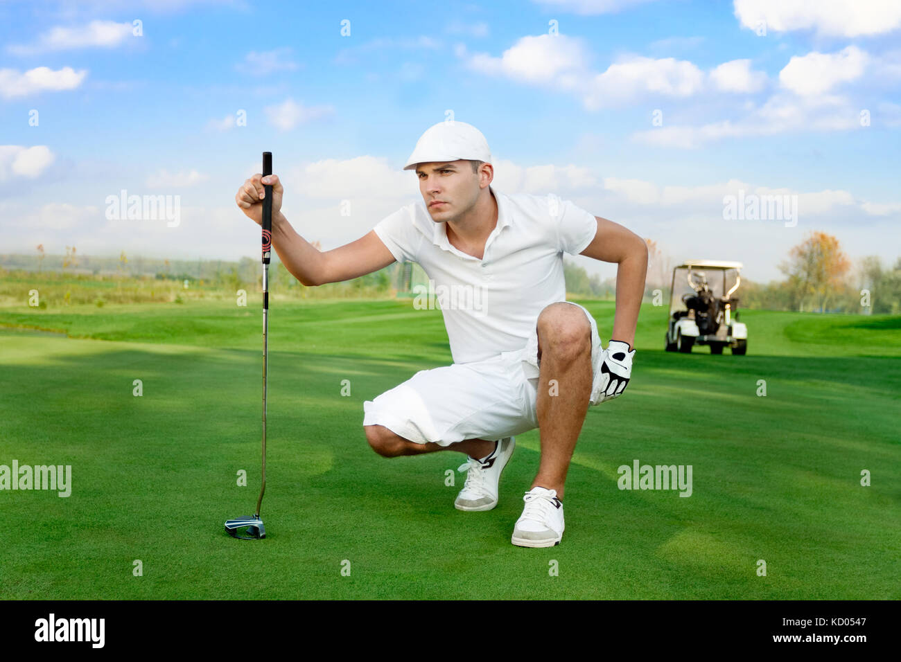 young handsome golfer on a golf course Stock Photo - Alamy