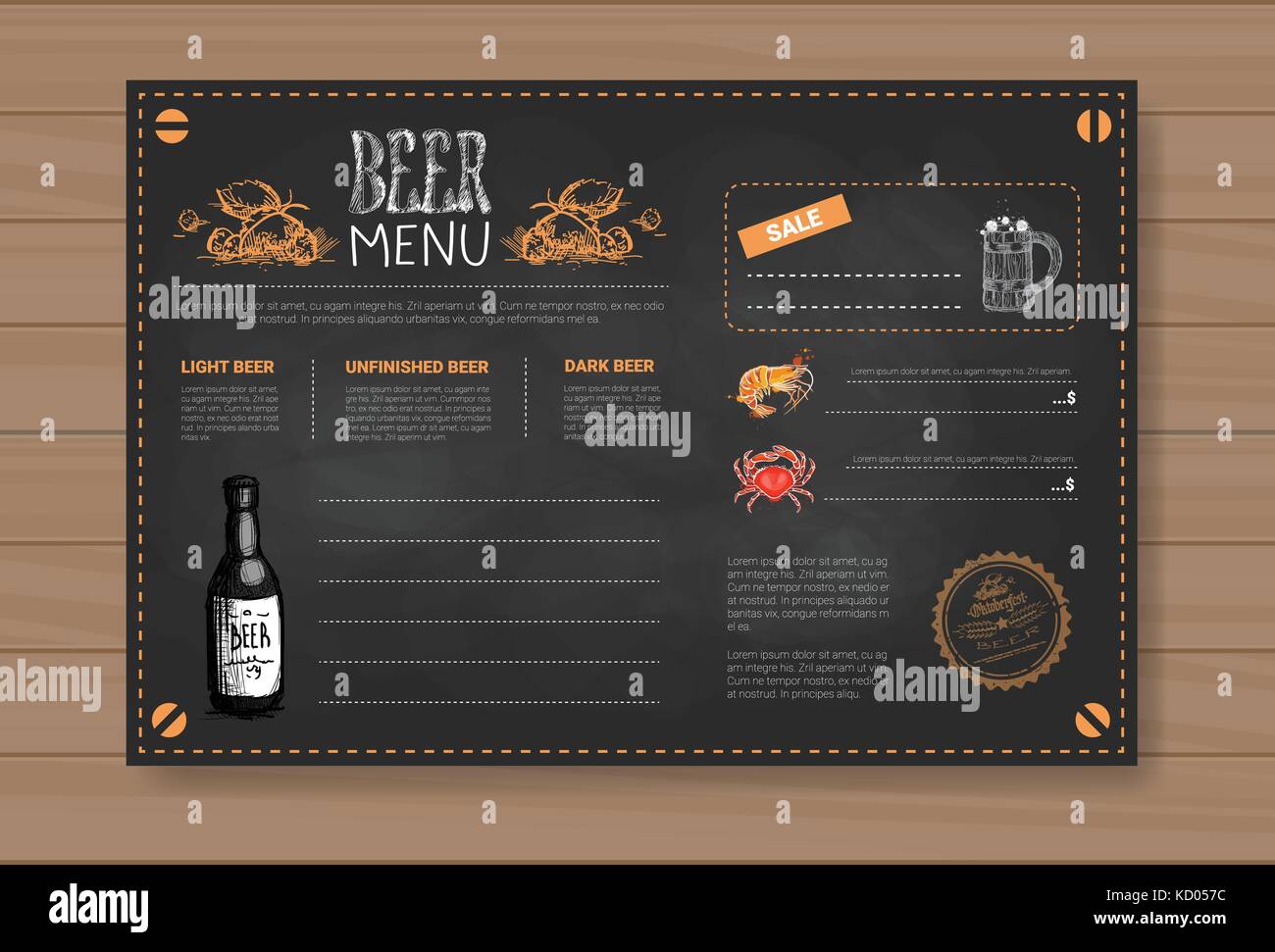 Beer Menu Set Design For Restaurant Cafe Pub Chalked On Wooden Textured ...