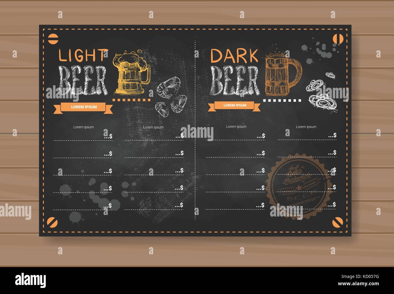 Beer Menu Set Design For Restaurant Cafe Pub Chalked On Wooden Textured ...