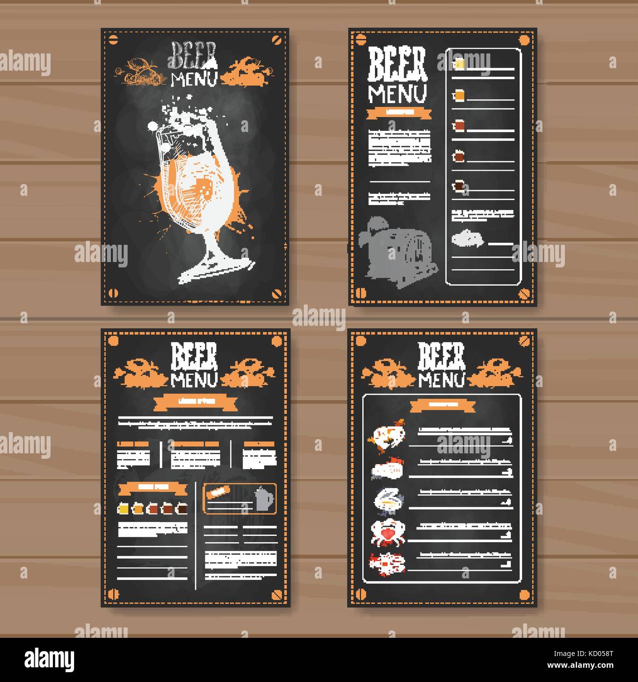 Beer Menu Set Design For Restaurant Cafe Pub Chalked On Wooden Textured ...