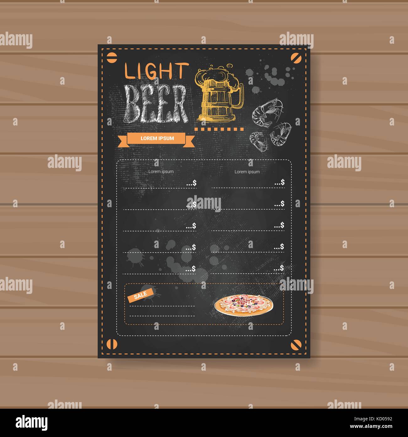Beer Menu Set Design For Restaurant Cafe Pub Chalked On Wooden Textured ...