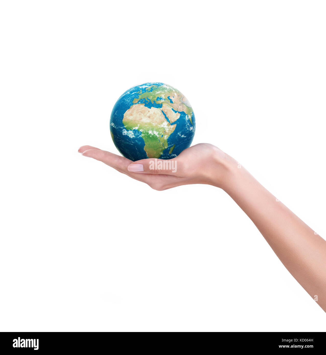 Earth planet in female hand Stock Photo - Alamy