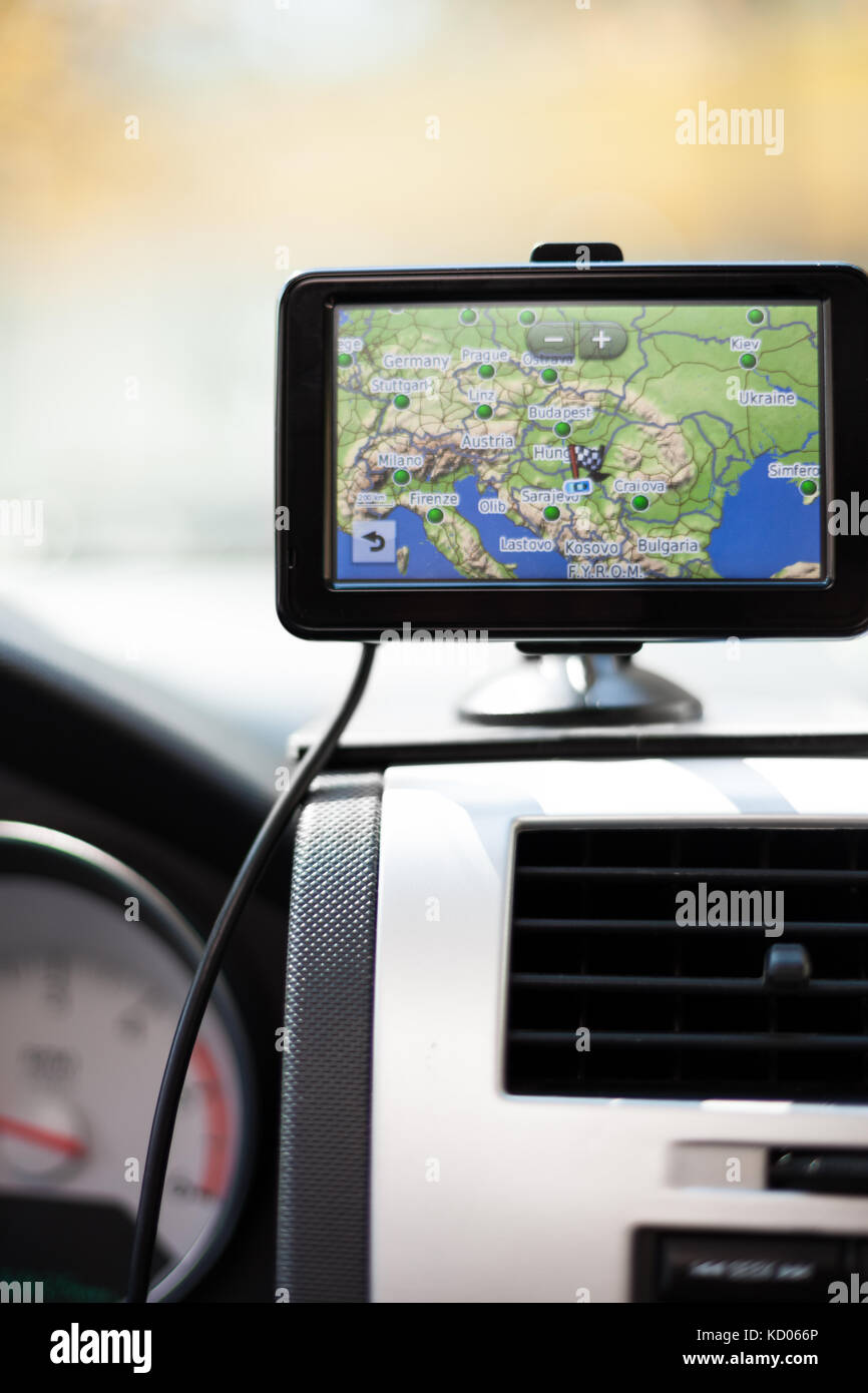 GPS Navigation system in a traveling car Stock Photo - Alamy