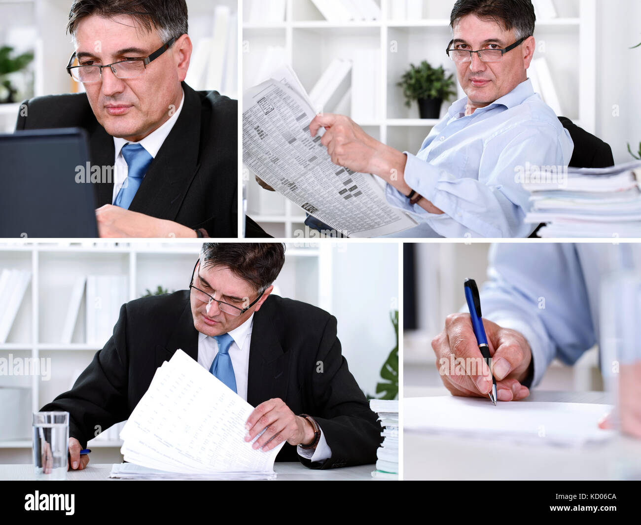 Collage of success businessman in office Stock Photo - Alamy