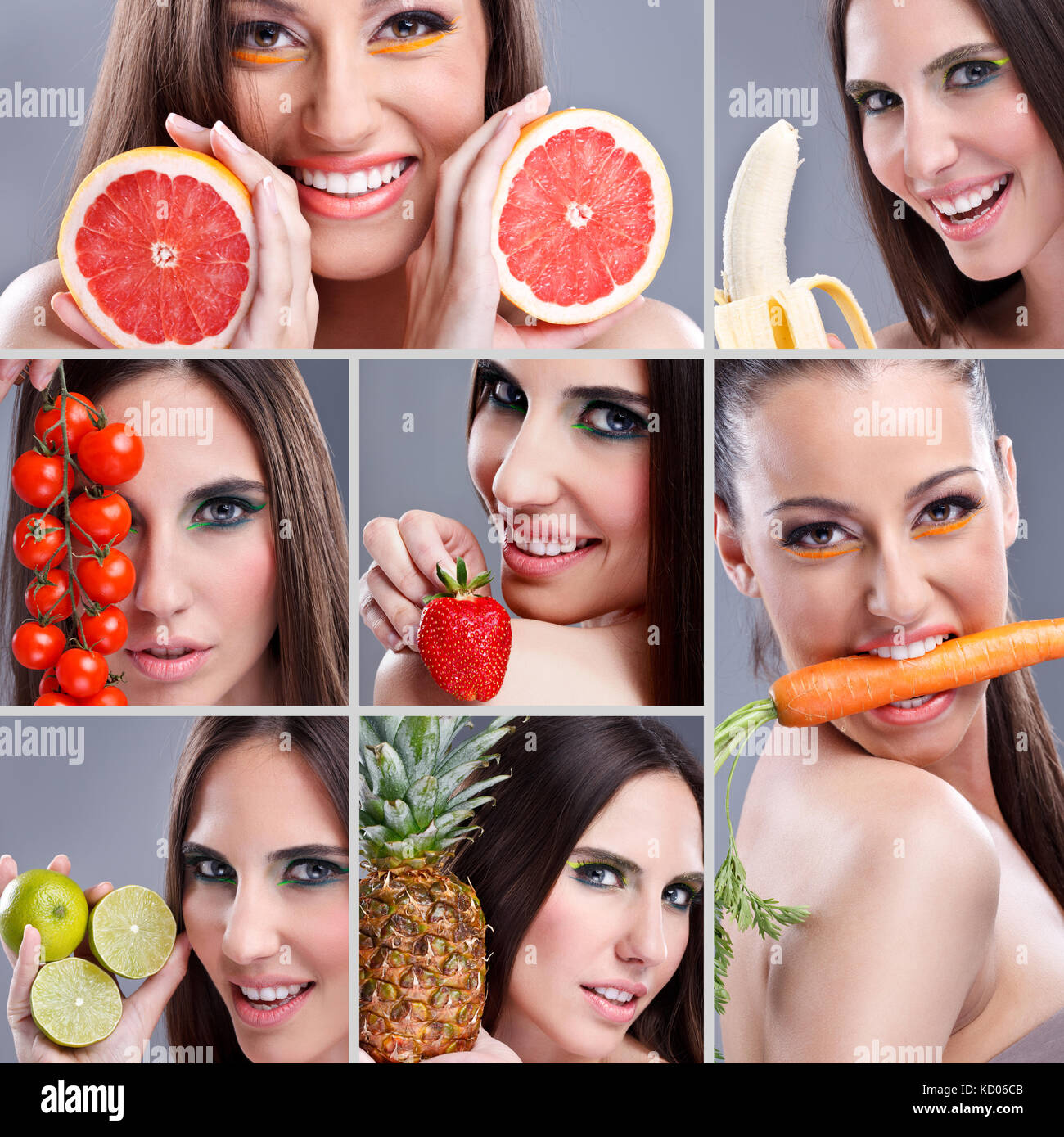 Montage woman eating fruit hi-res stock photography and images - Alamy